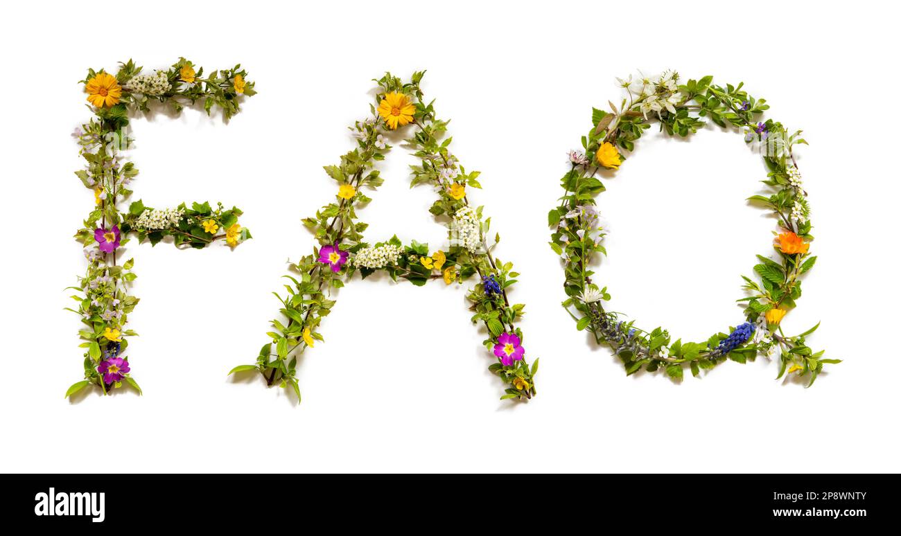 Colorful Blooming Flower Letters Building Word FAQ Stock Photo - Alamy