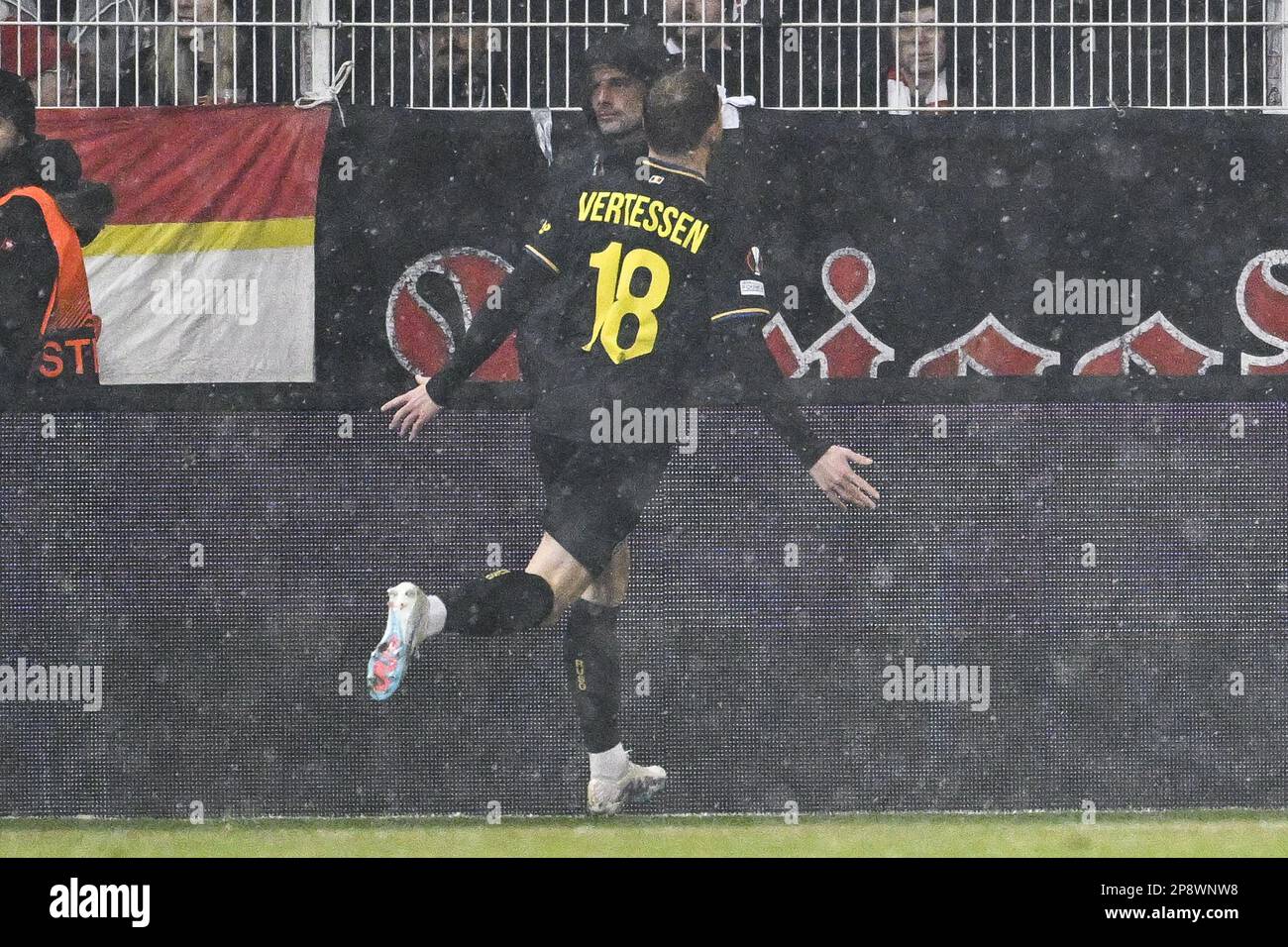 Berlin, Germany, 09 March 2023, Union's Yorbe Vertessen celebrates ...