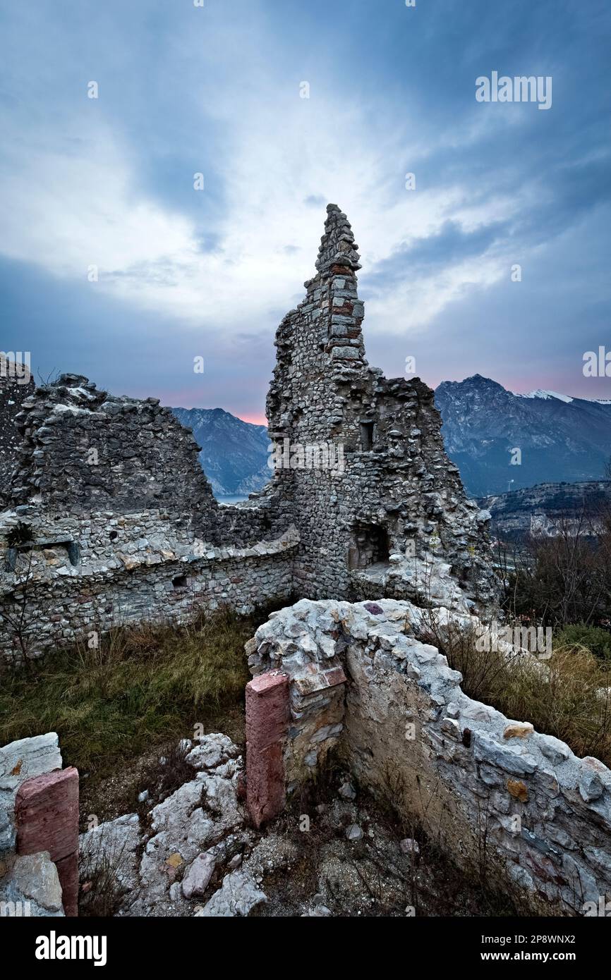 The medieval ruins of Penede Castle. Nago Torbole, Trentino, Italy ...