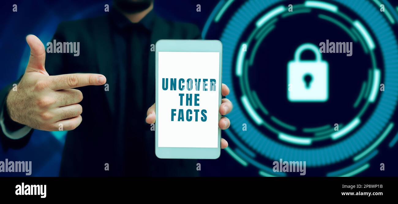 Conceptual display Uncover The Facts. Business overview Find the truth ...
