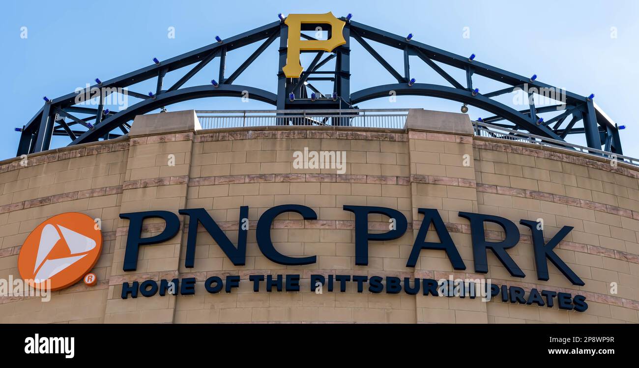 The PNC Park Home the Pittsburgh Pirates logo on the stadium on the ...