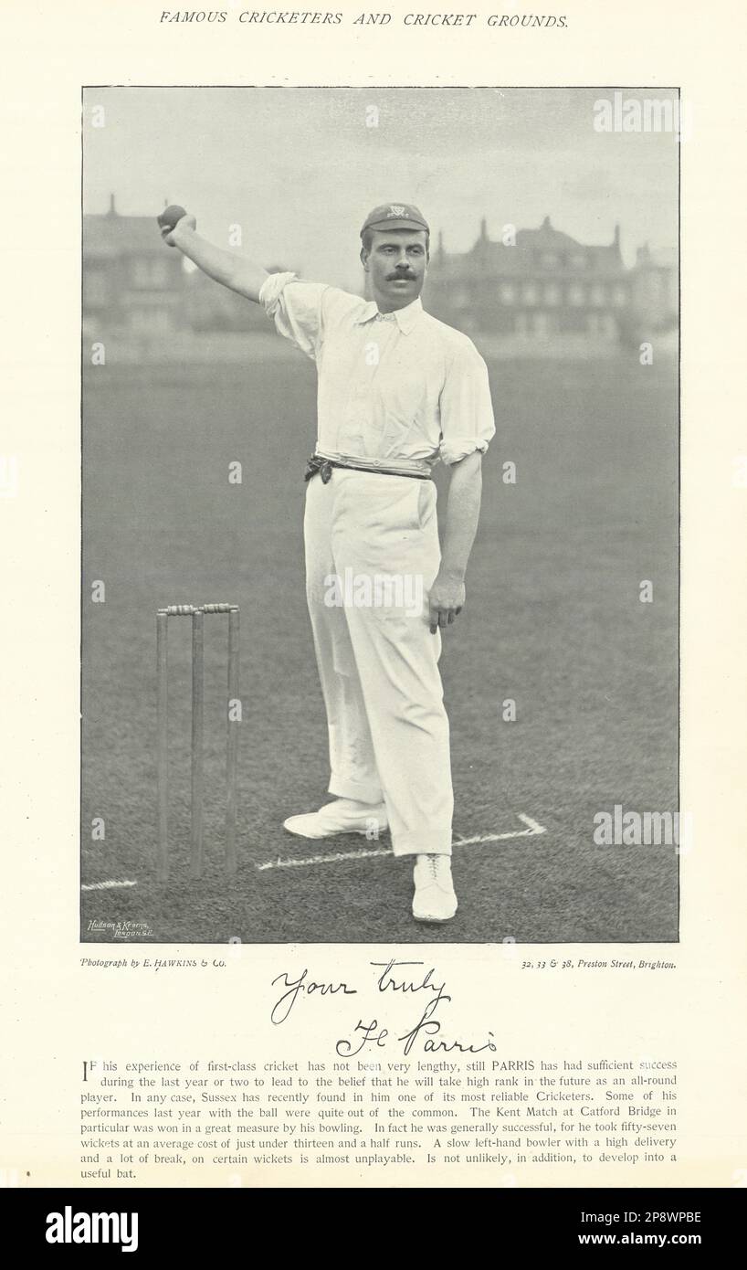 Frederick Parris. All-rounder. Sussex cricketer 1895 old antique print ...