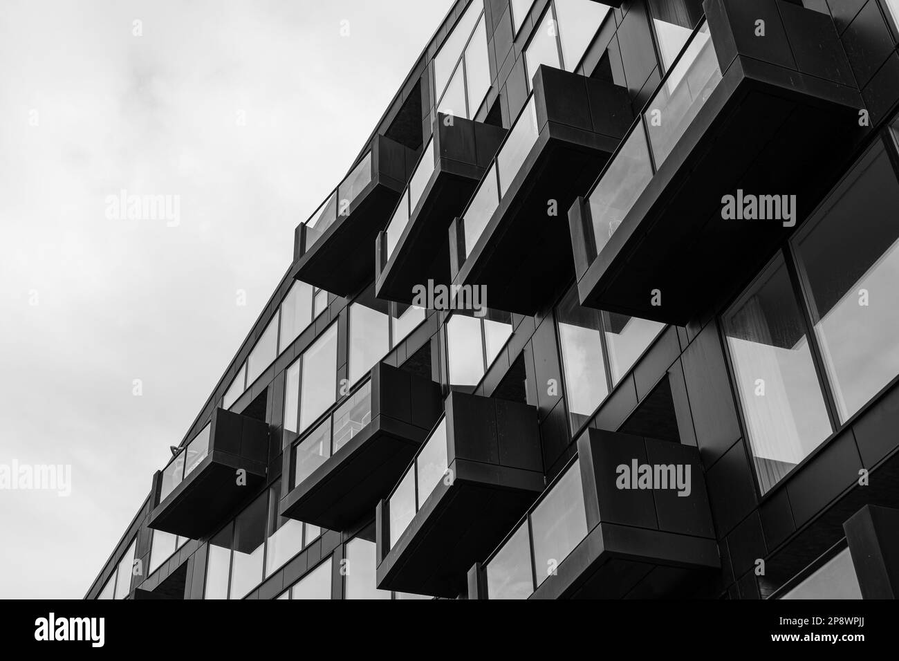 Black and white, Exterior architectural detail modern facade of High ...