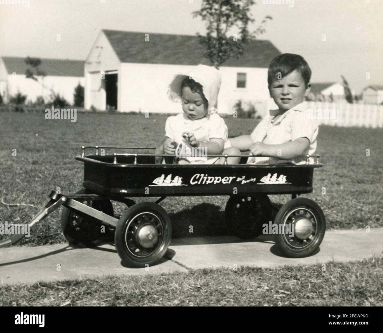Authentic 1950s Vintage Photograph of Two Children in Clipper Wagon ...