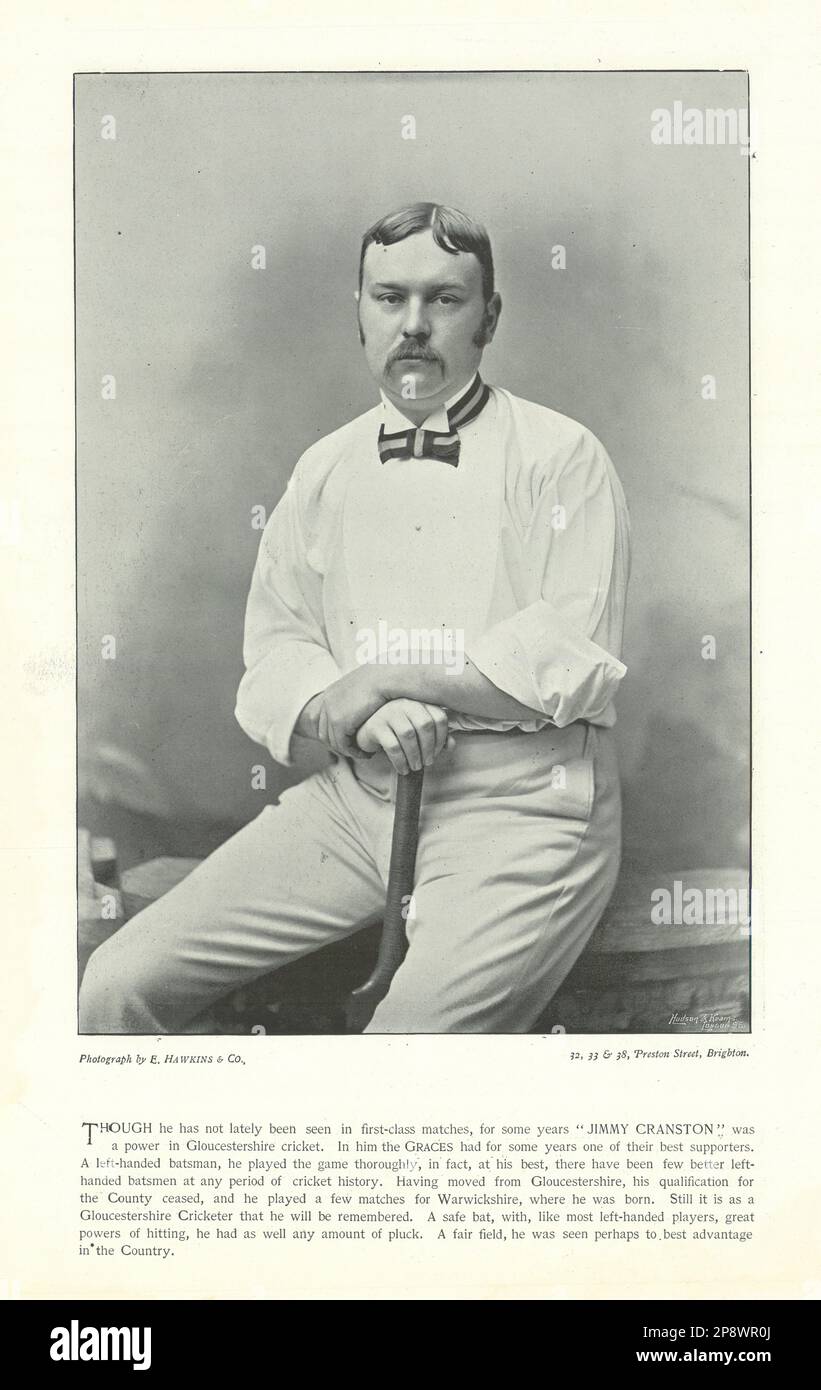 James "Jimmy" Cranston. Batsman. Gloucestershire cricketer 1895 old ...
