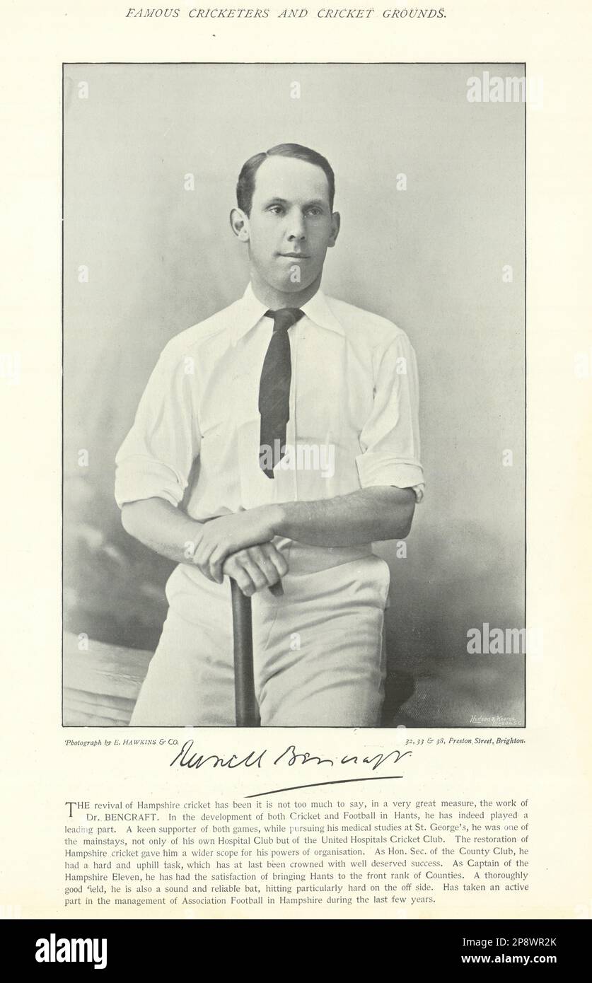 Henry William Russell Bencraft. Batsman. Hampshire cricketer 1895 old ...