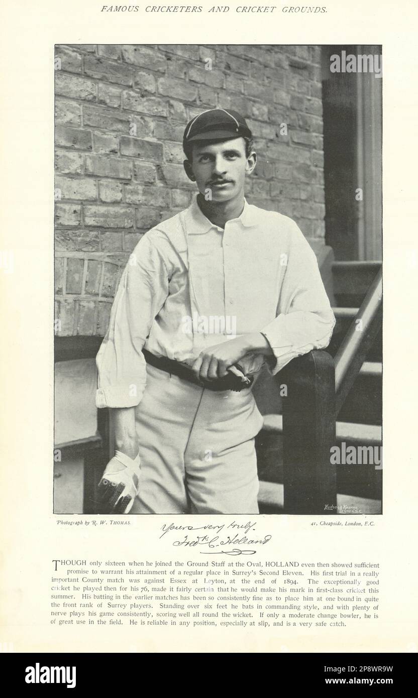 Frederick Charles "Fred" Holland. Batsman. Surrey cricketer 1895 old ...