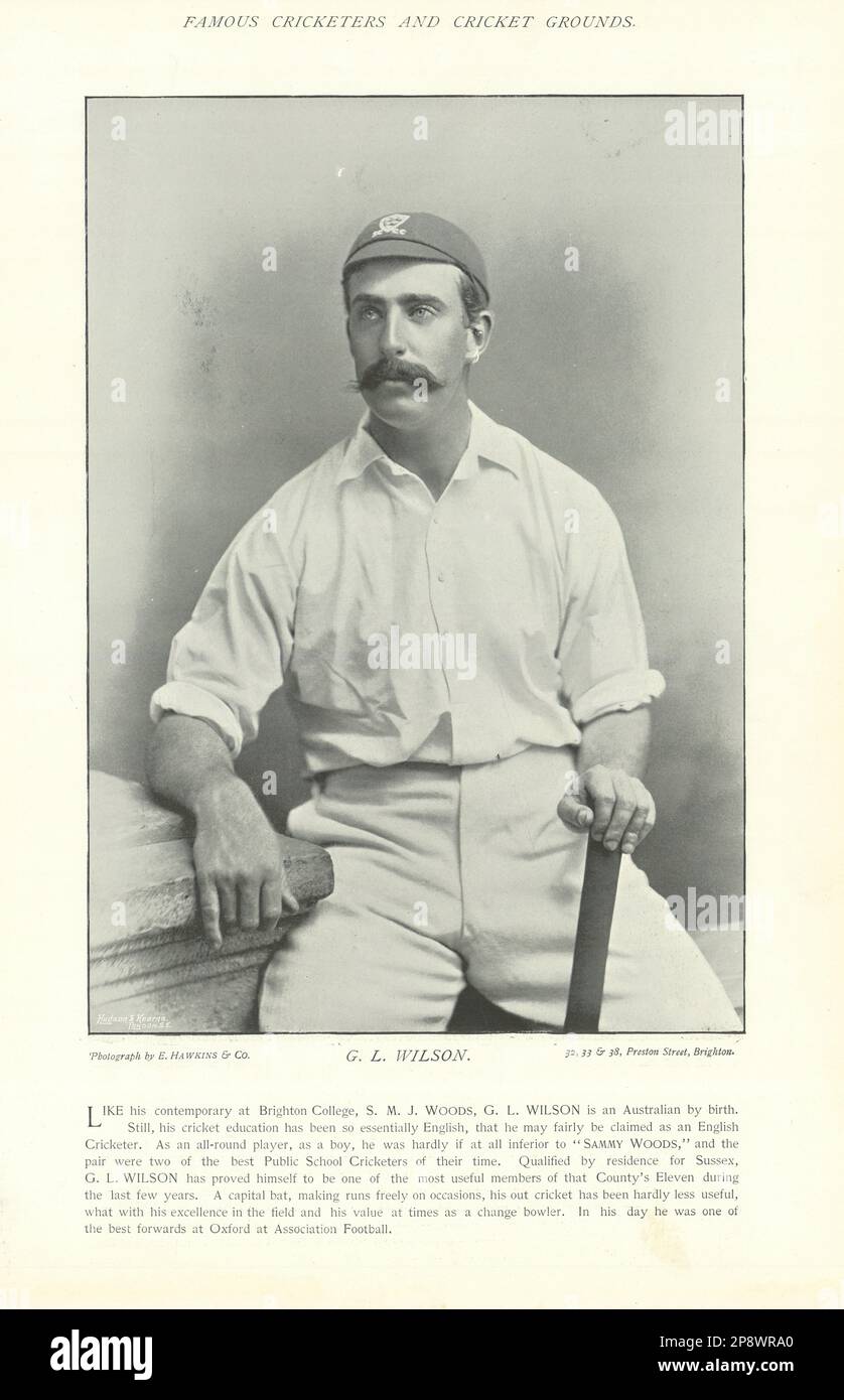 George Lindsay "Billy" Wilson. Batsman. Sussex cricketer 1895 old print ...