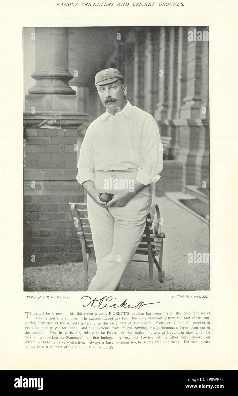 Henry "Harry" Pickett. Fast bowler. Essex cricketer 1895 old antique ...