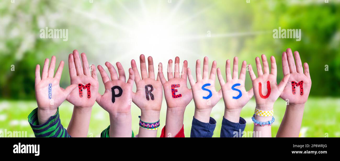 Children Hands Building Word Impressum Means Imprint, Grass Meadow ...