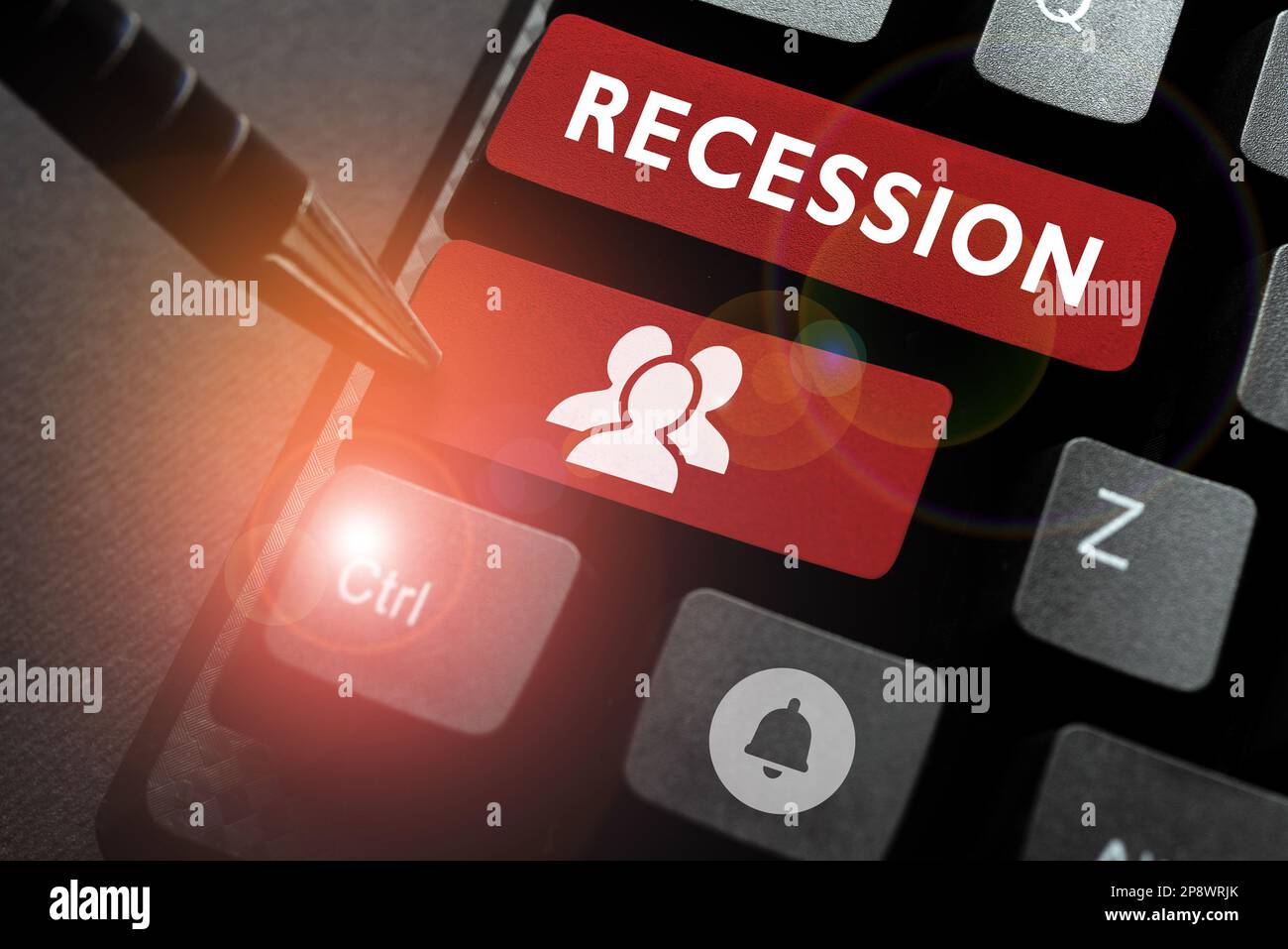 Sign displaying Recession. Conceptual photo the process of progressive decrease in growing ...
