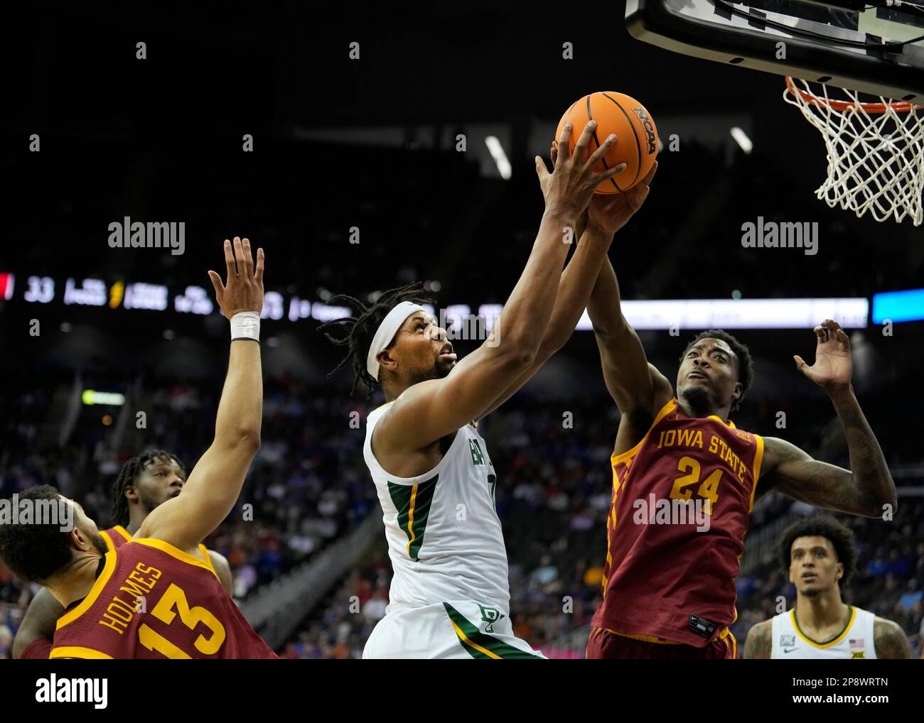 MAR 09 2023: Baylor forward Flo Thamba (0) puts up a shot against Iowa ...