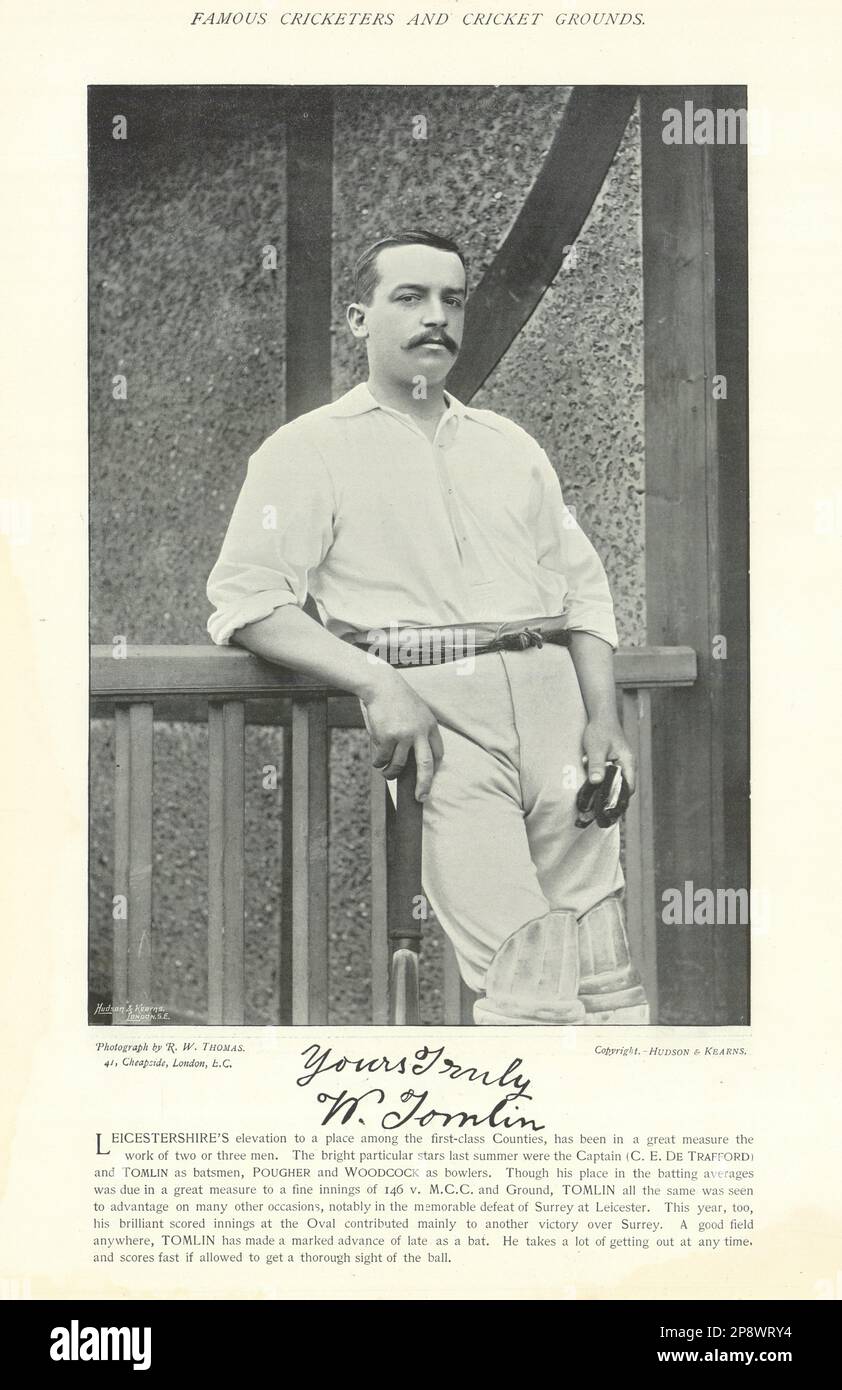William Tomlin. All-rounder. Leicestershire cricketer 1895 old antique ...
