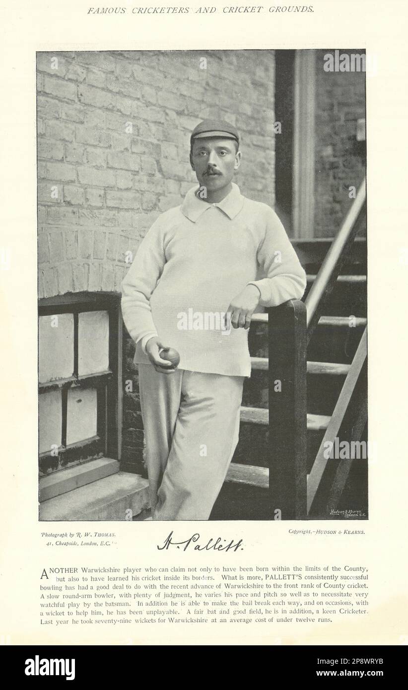 Henry Pallett. All-rounder. Warwickshire cricketer 1895 old antique ...