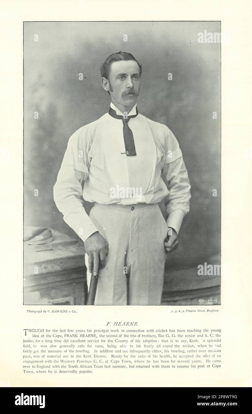 Frank Hearne. Batsman. Kent cricketer 1895 old antique vintage print ...