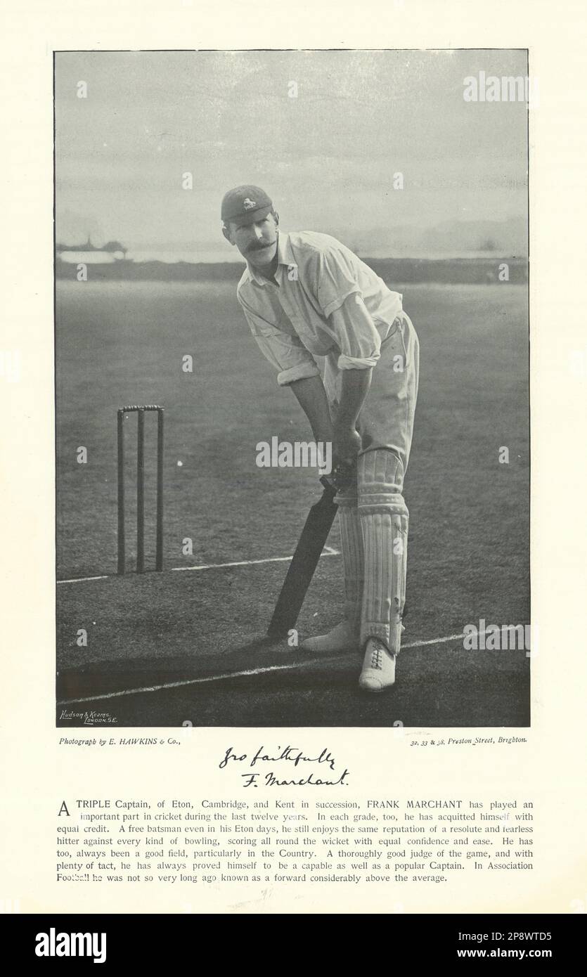 Francis "Frank" Marchant. Batsman. Kent cricketer 1895 old antique ...