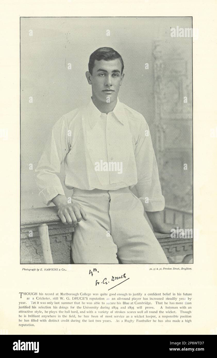 Walter George Druce. All-rounder. Cambridge cricketer 1895 old antique ...