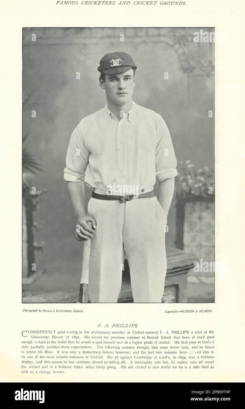 Francis Ashley "Frank" Phillips. Batsman. Oxford cricketer 1895 old ...