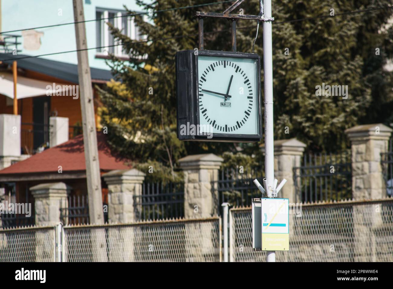 classic old clock on a train station in Krynica Zdroj Poland Stock ...