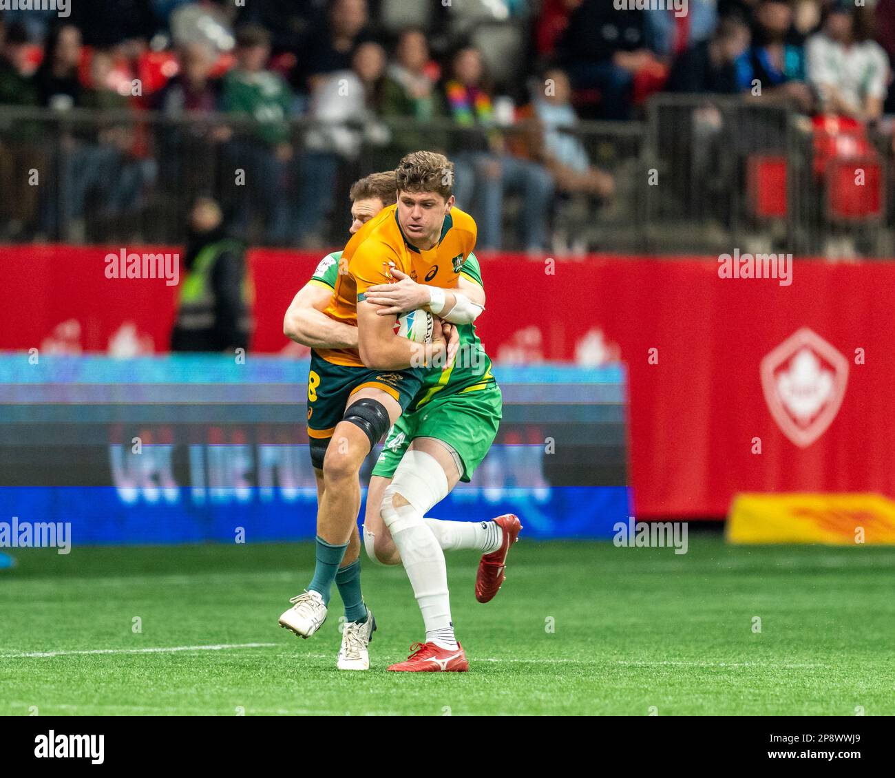 Vancouver, Canada. 5th March, 2023. Dally Bird (L) of Australia fends ...