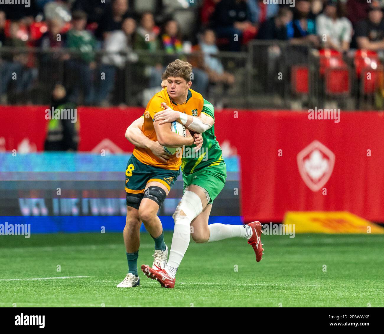 Vancouver, Canada. 5th March, 2023. Dally Bird (L) of Australia fends ...