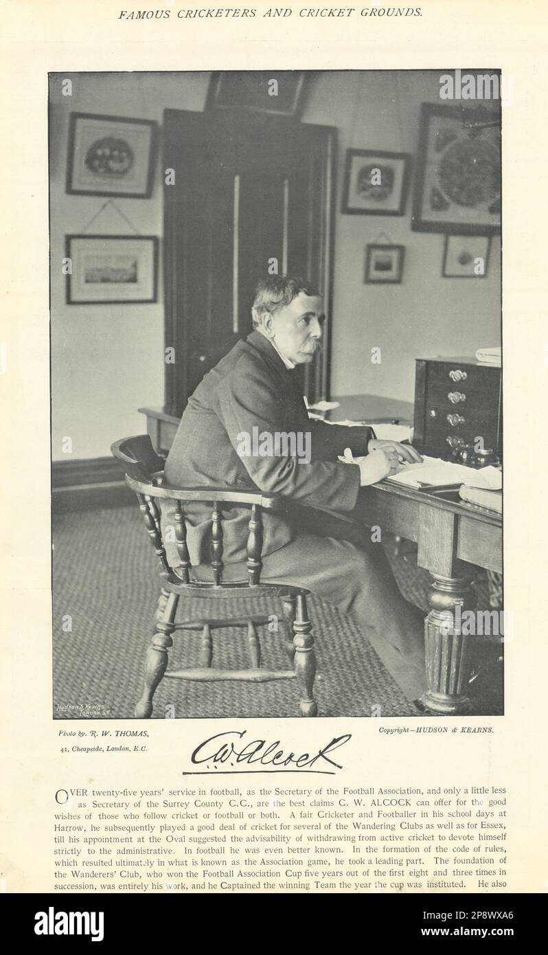 Charles William Alcock. F.A. Secretary. Surrey cricketer 1895 old print ...