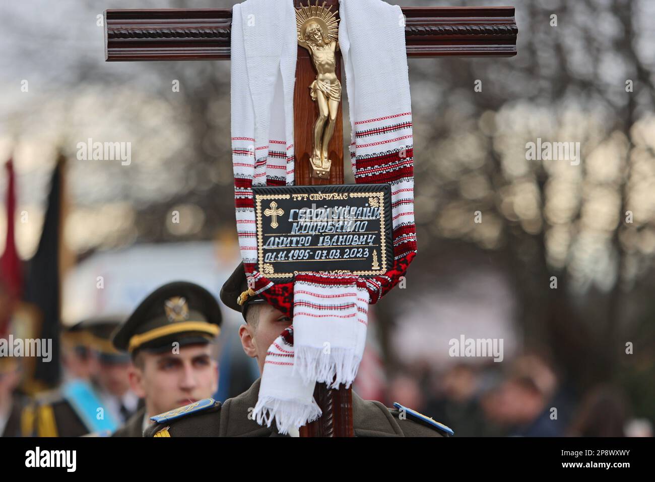 IVANO-FRANKIVSK REGION, UKRAINE - MARCH 09, 2023 - A guard of honor ...