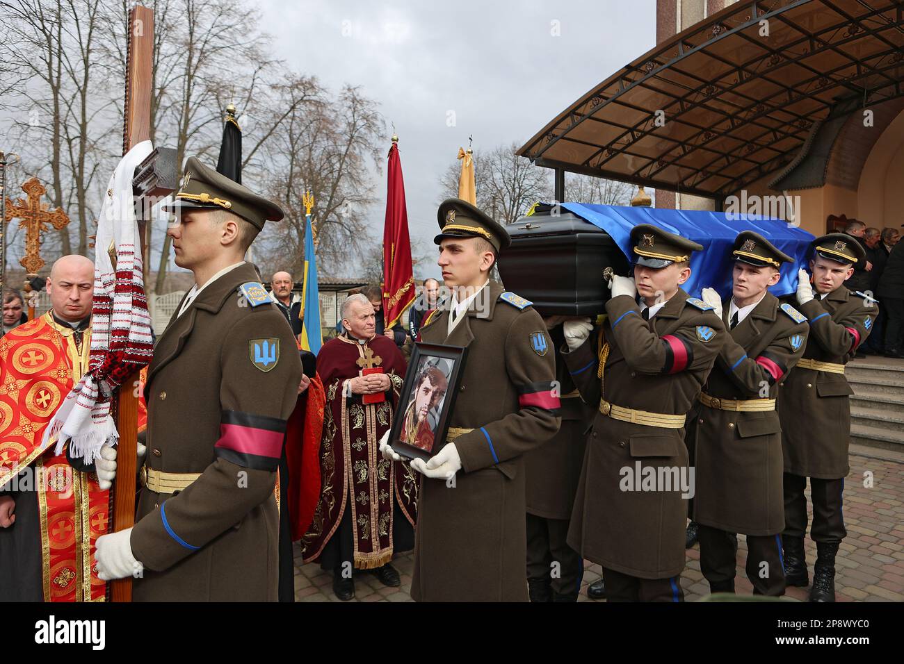 IVANO-FRANKIVSK REGION, UKRAINE - MARCH 09, 2023 - Guards of honor ...