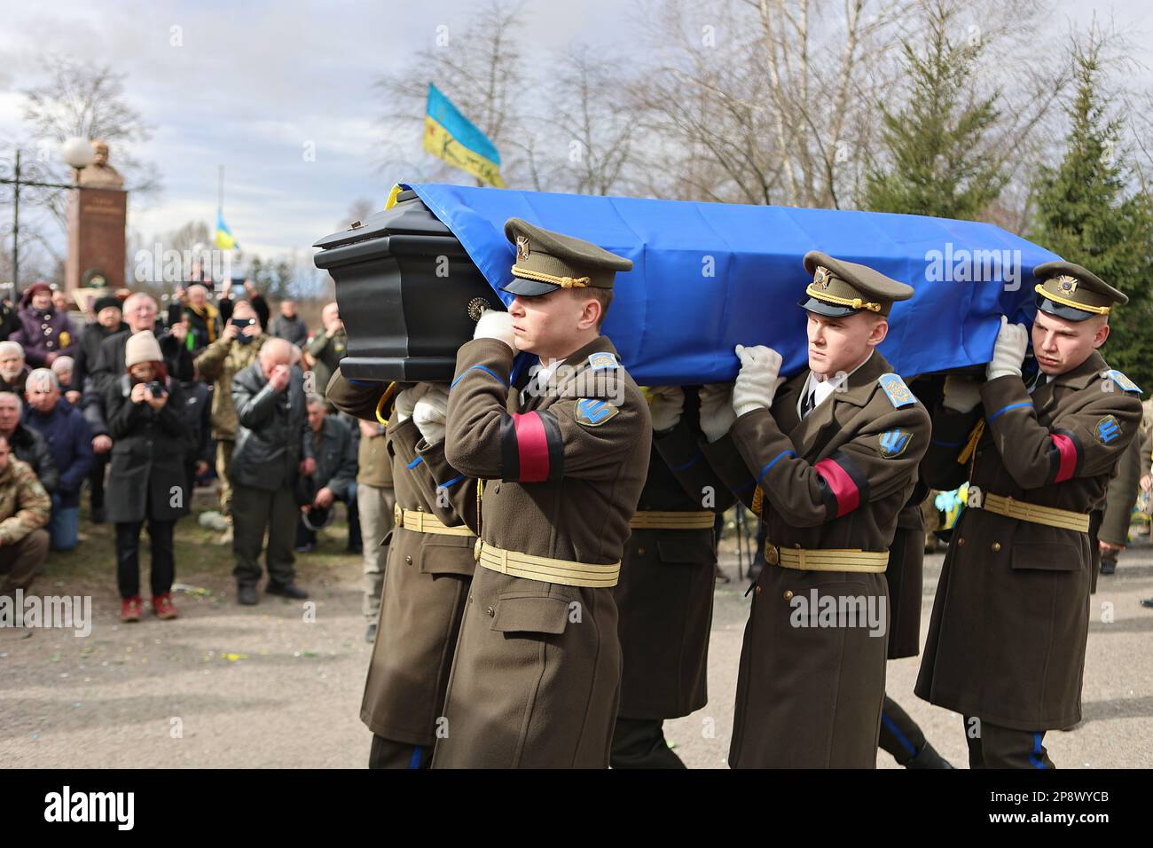 IVANO-FRANKIVSK REGION, UKRAINE - MARCH 09, 2023 - Guards of honor ...