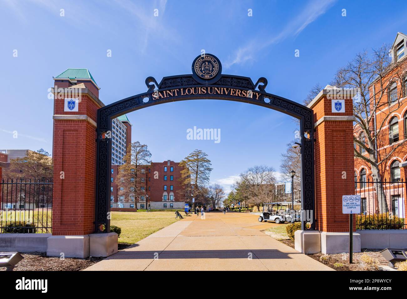 Missouri, FEB 23 2023 - Sunny view of the campus of Saint Louis ...