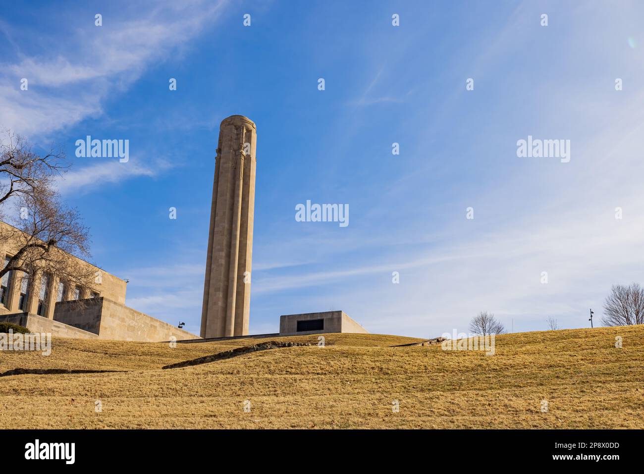 Missouri, FEB 25 2023 - Sunny view of The Liberty Memorial Tower and ...