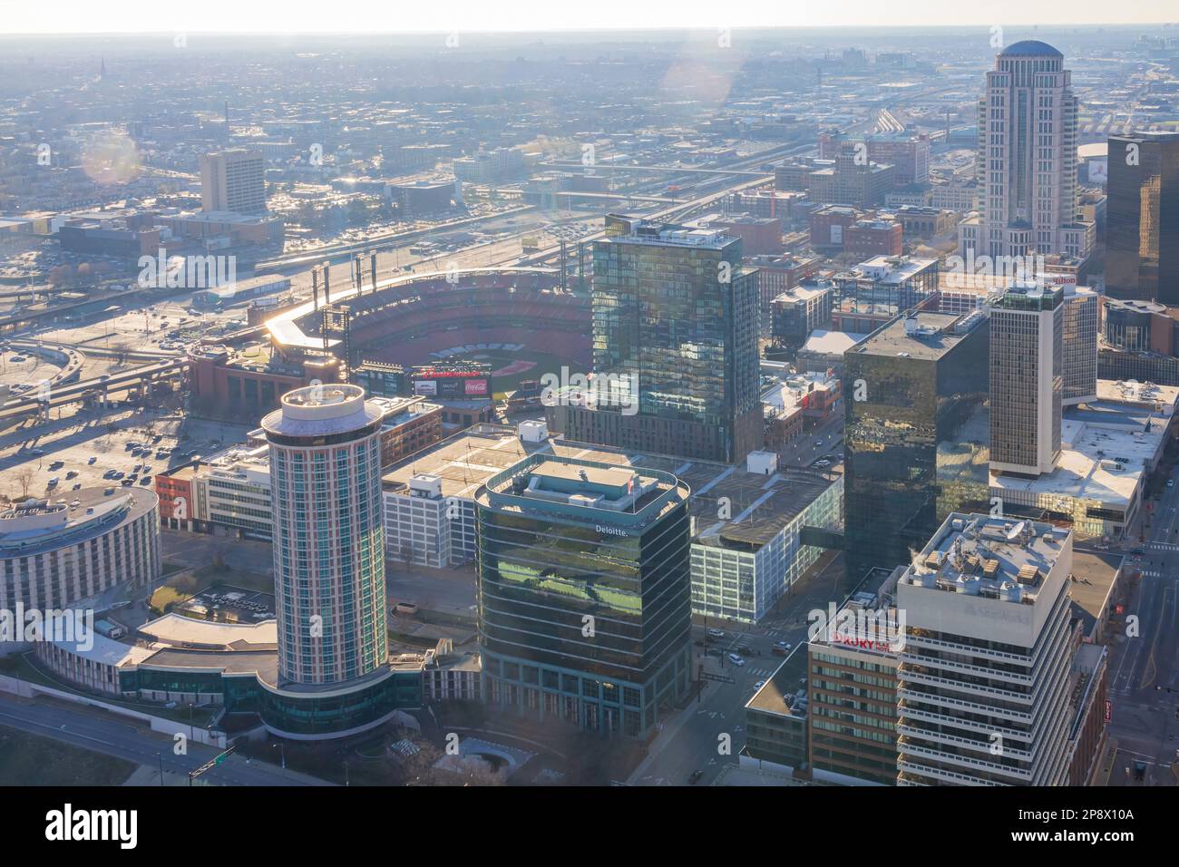 Missouri, FEB 23 2023 - Aerial view of the St. Louis cityscape from The ...