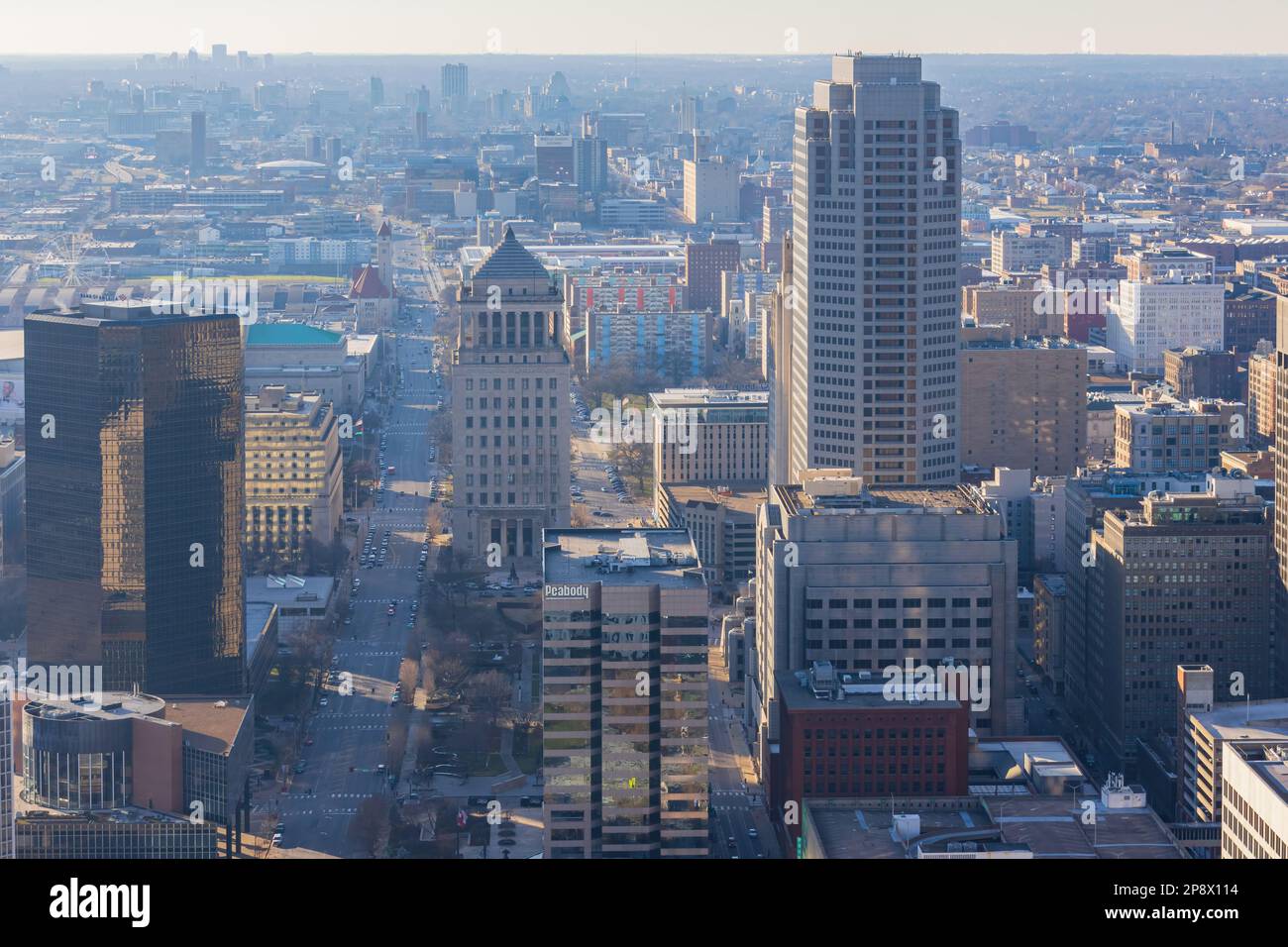 Missouri, FEB 23 2023 - Aerial view of the St. Louis cityscape from The ...