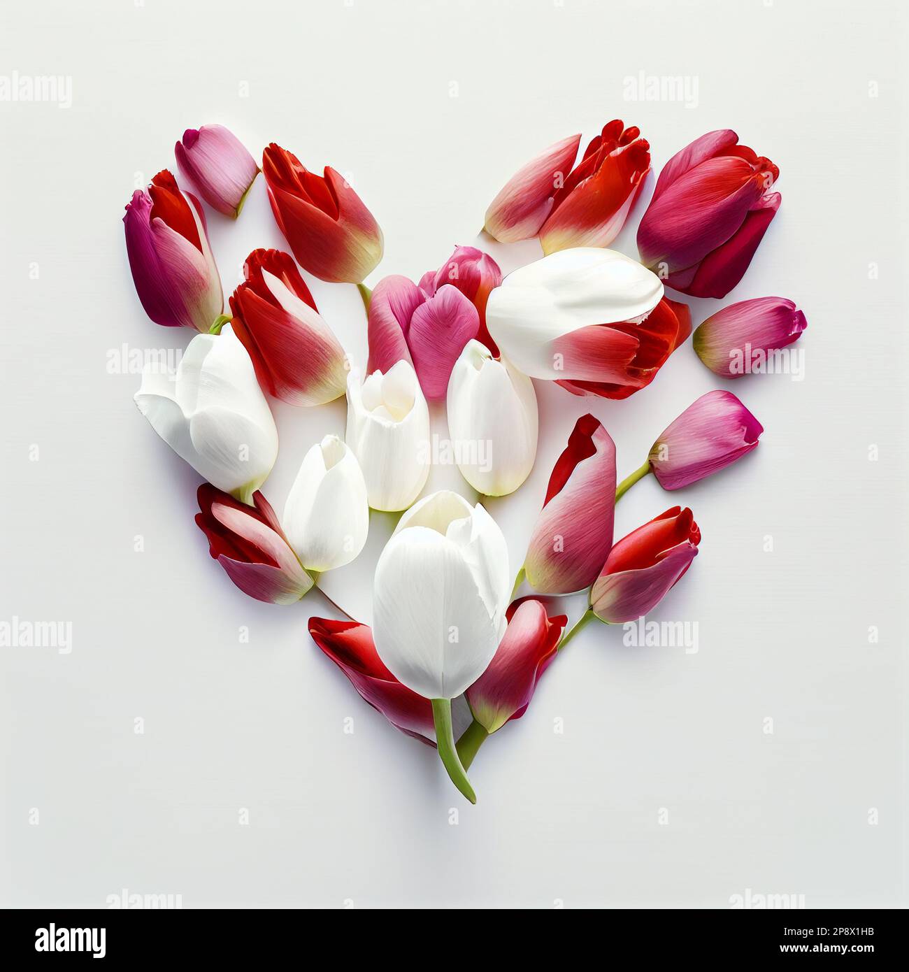 Drawing style of group of tulip flower be arrange in heart shape on ...