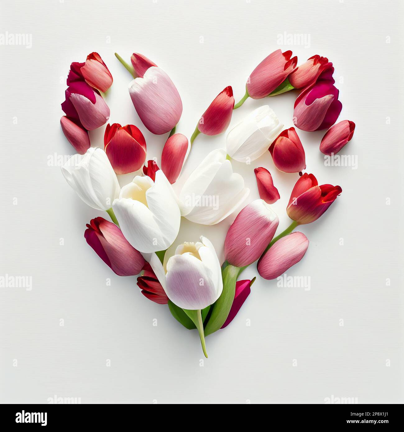 Drawing style of group of tulip flower be arrange in heart shape on ...