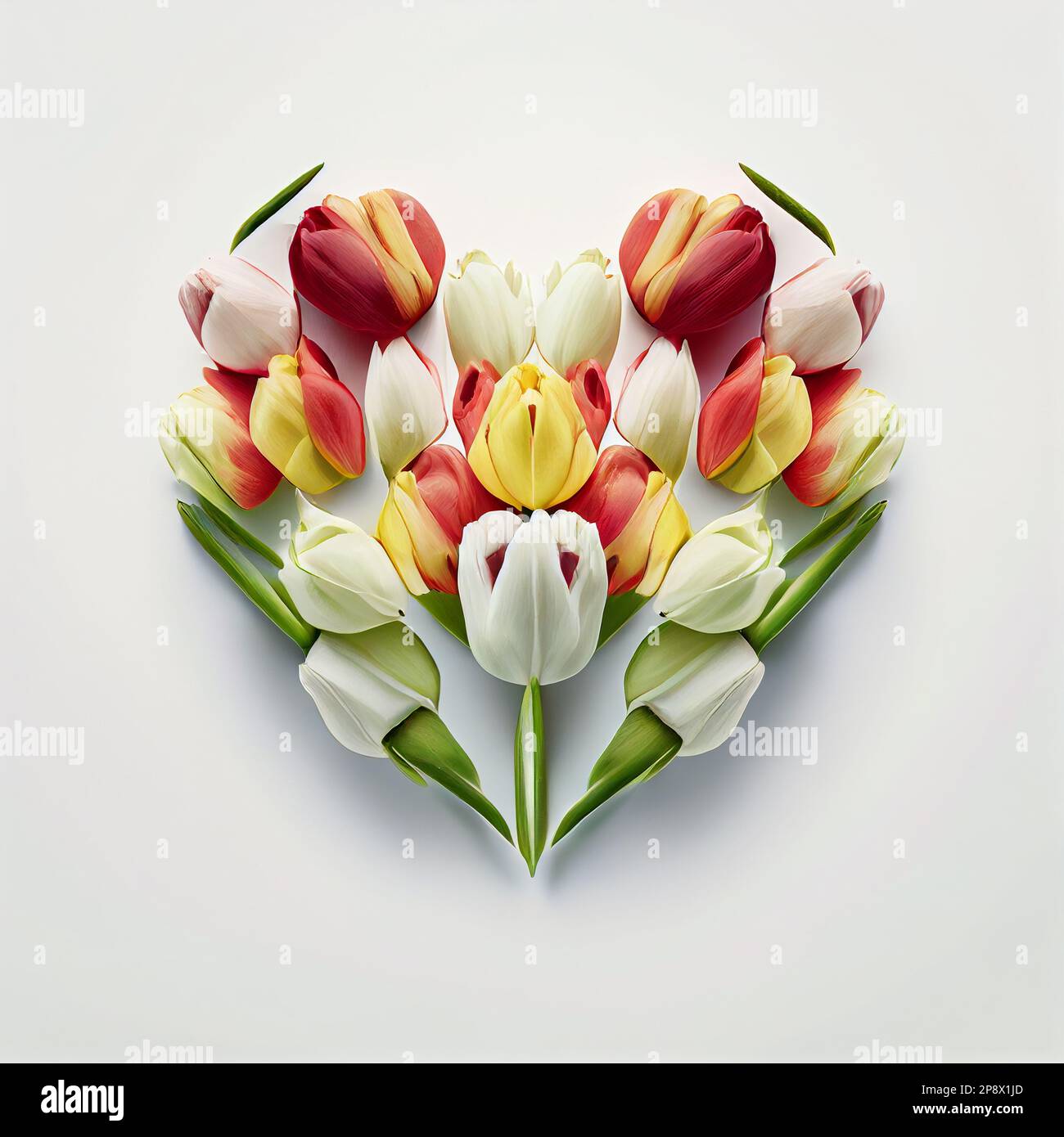 Drawing style of group of tulip flower be arrange in heart shape on ...