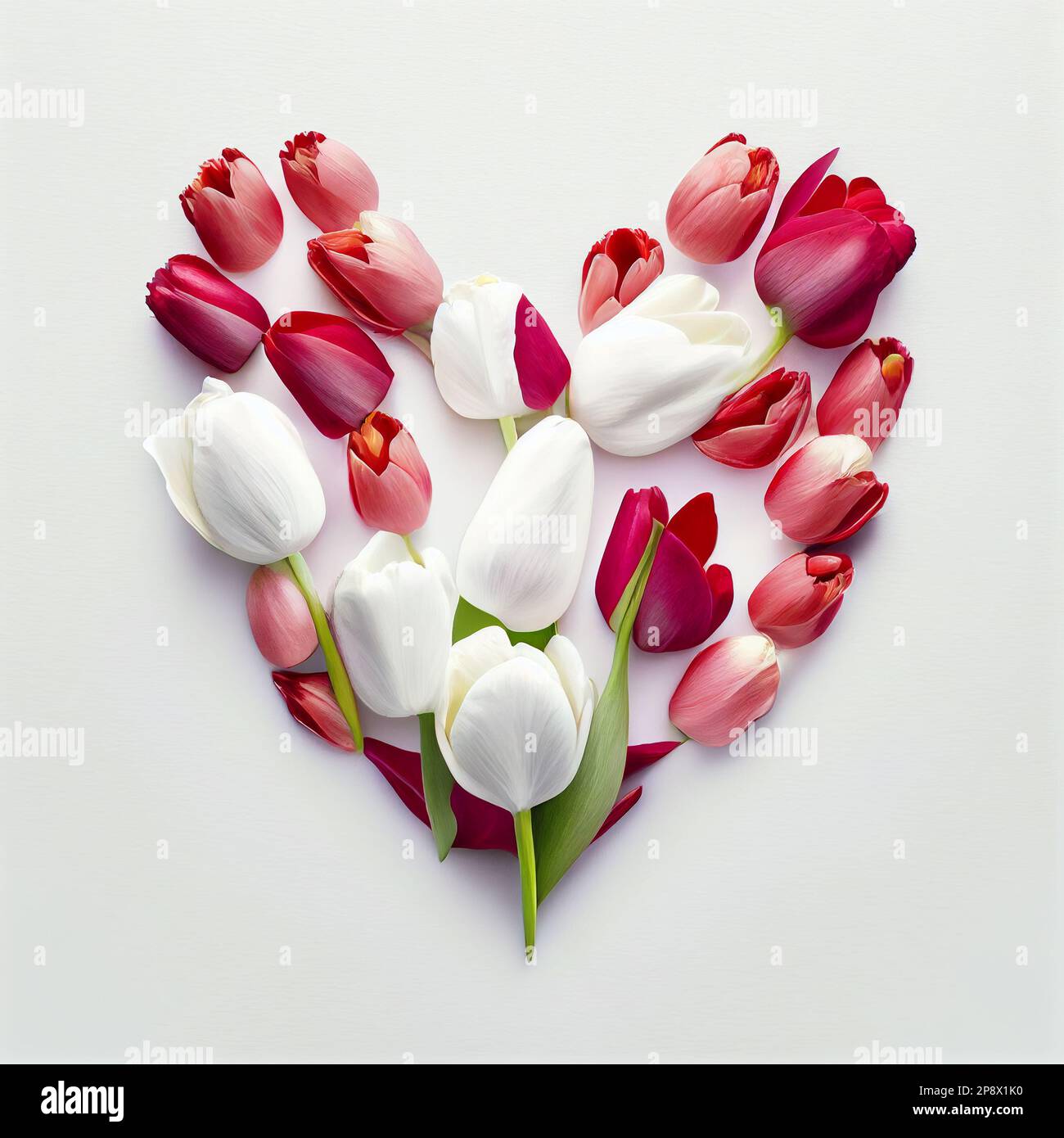 Drawing style of group of tulip flower be arrange in heart shape on ...