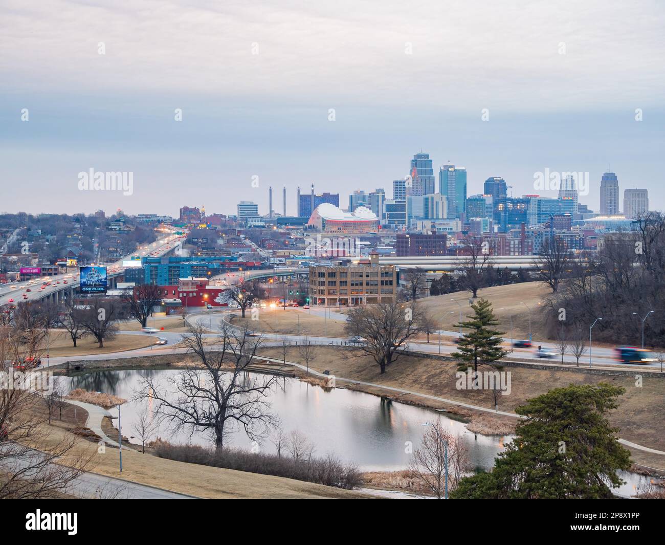 Missouri, FEB 24 2023 - Overcast view of the Kansas City Cityscape from ...