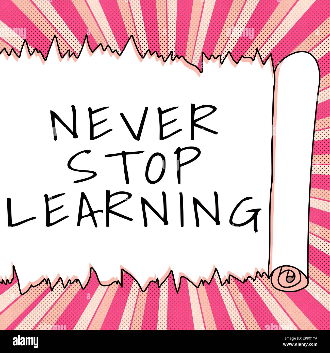 Text caption presenting Never Stop Learning. Word Written on Continue ...