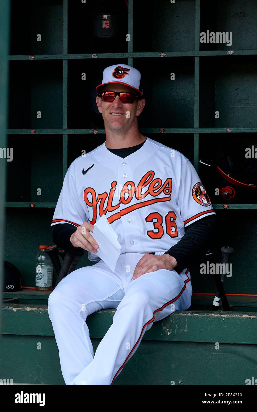 Baltimore Orioles third base coach Tony Mansolino (36) before a spring ...