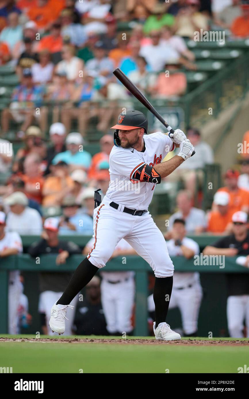 Baltimore Orioles Colton Cowser (76) bats during a spring training ...