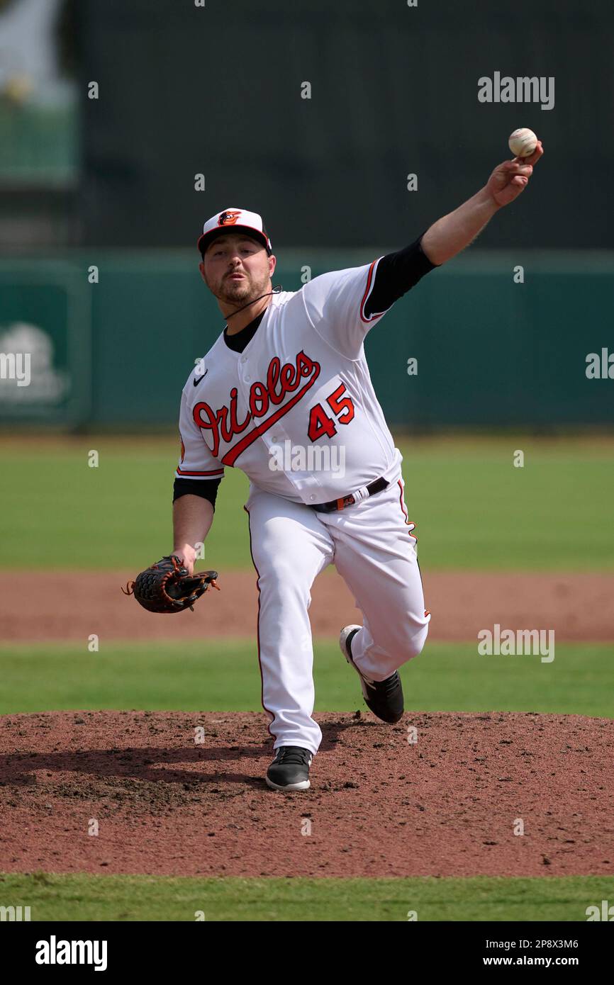 Baltimore Orioles pitcher Keegan Akin (45) during a spring training ...
