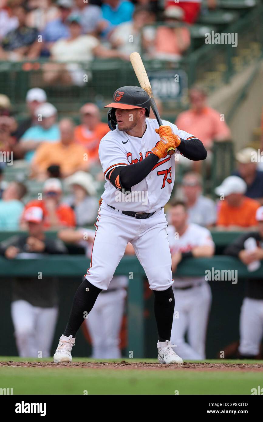 Baltimore Orioles Cesar Prieto (73) bats during a spring training ...