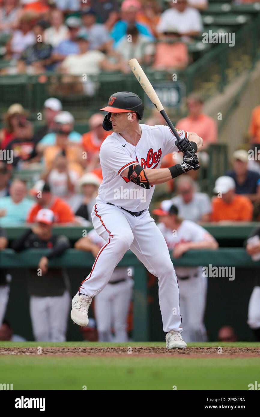 Baltimore Orioles Robert Neustrom (81) bats during a spring training ...