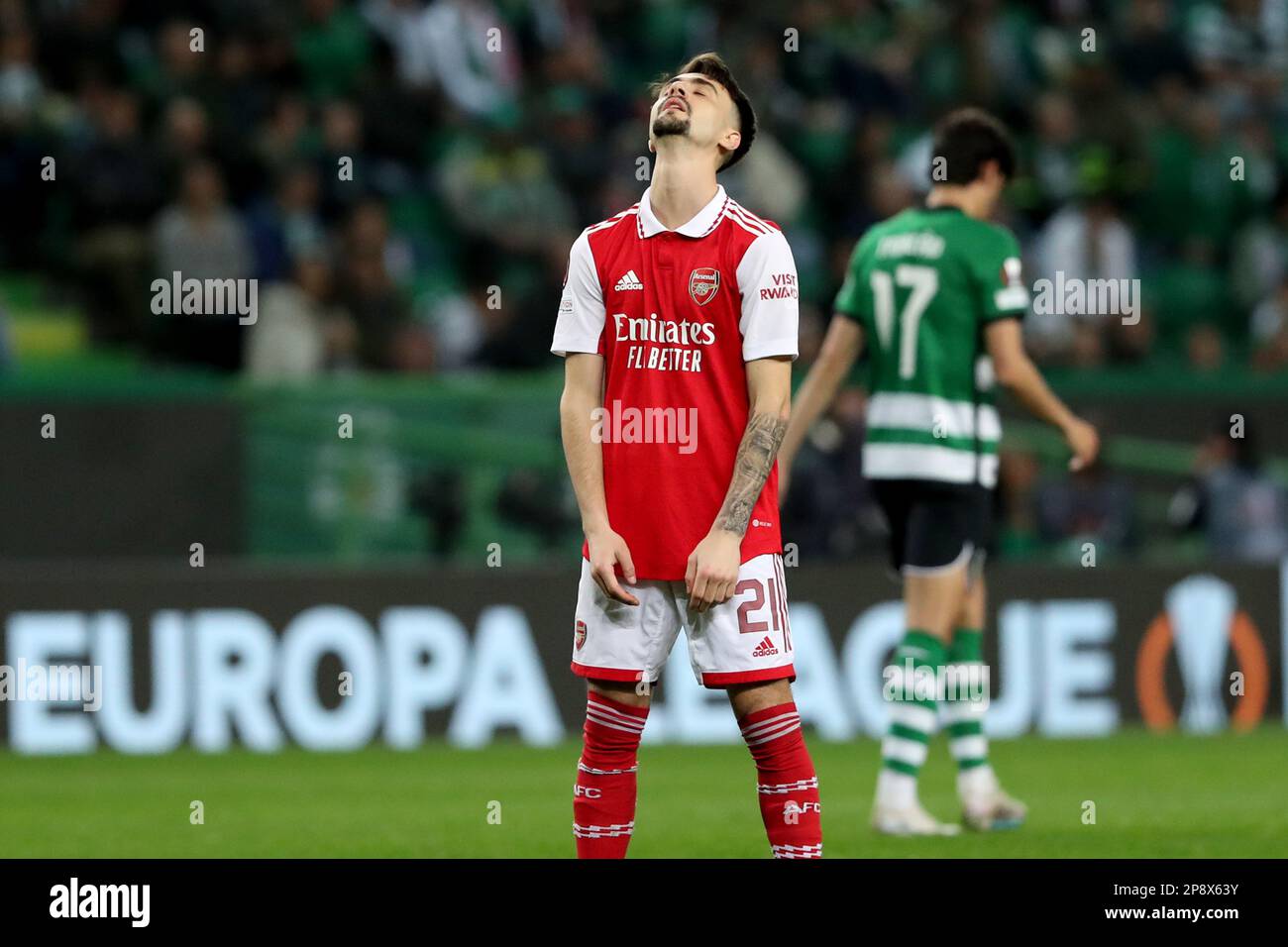 Lisbon, Portugal. 9th Mar, 2023. Fabio Vieira of Arsenal FC reacts ...