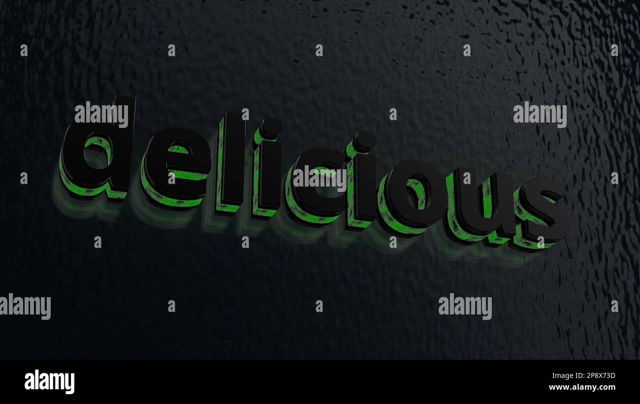 The word DELICIOUS written with 3D letters Stock Photo - Alamy