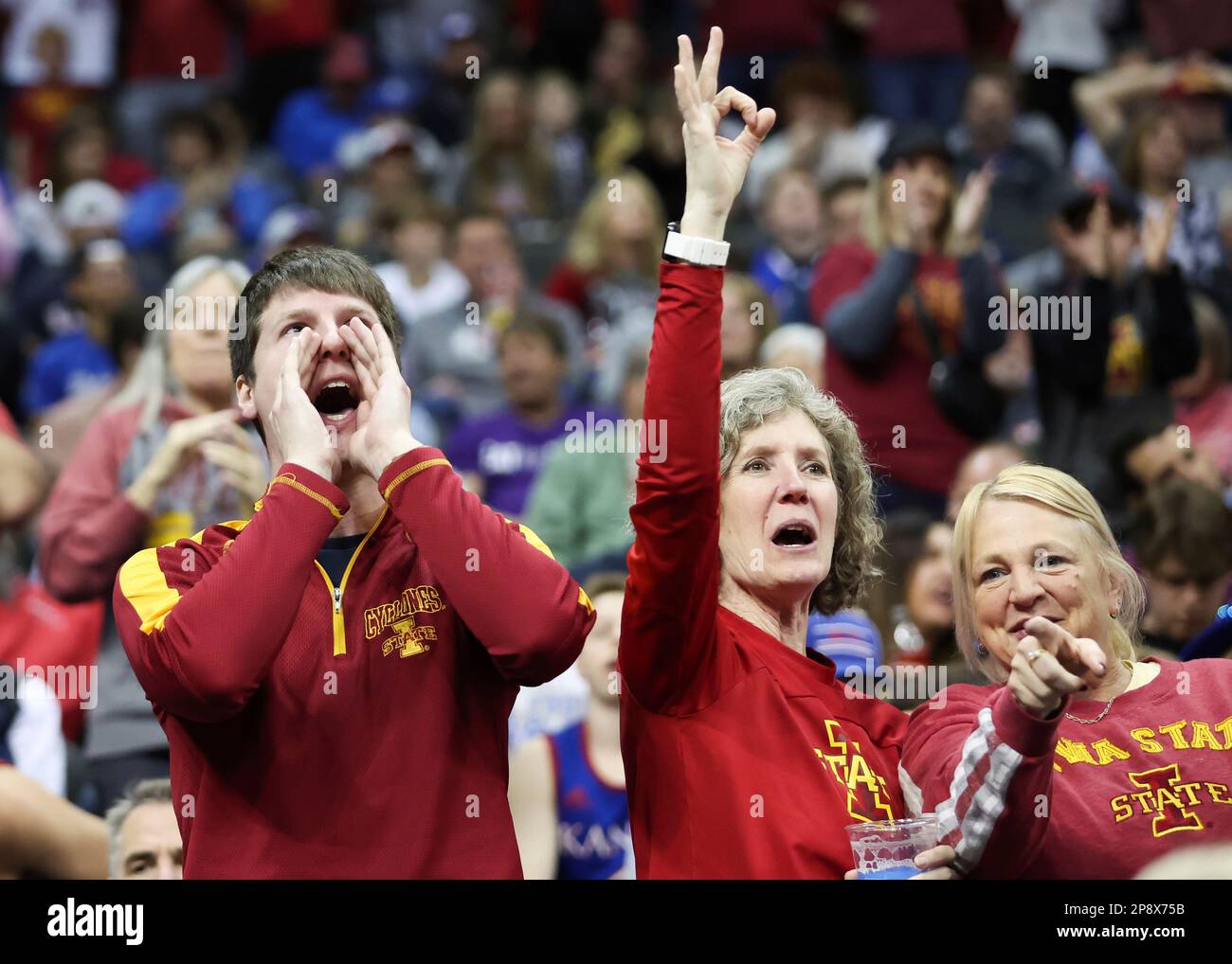 KANSAS CITY, MO - MARCH 09: Iowa State Cyclones fans celebrate a three ...