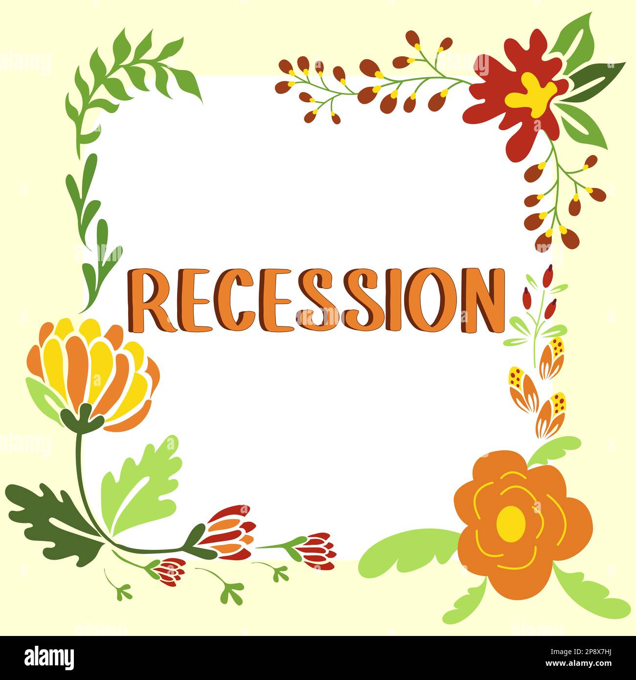 Text caption presenting Recession. Conceptual photo the process of progressive decrease in ...
