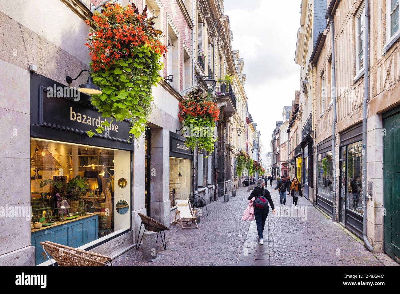 Rouen, France - October 01, 2022: shopping street in the old town of ...