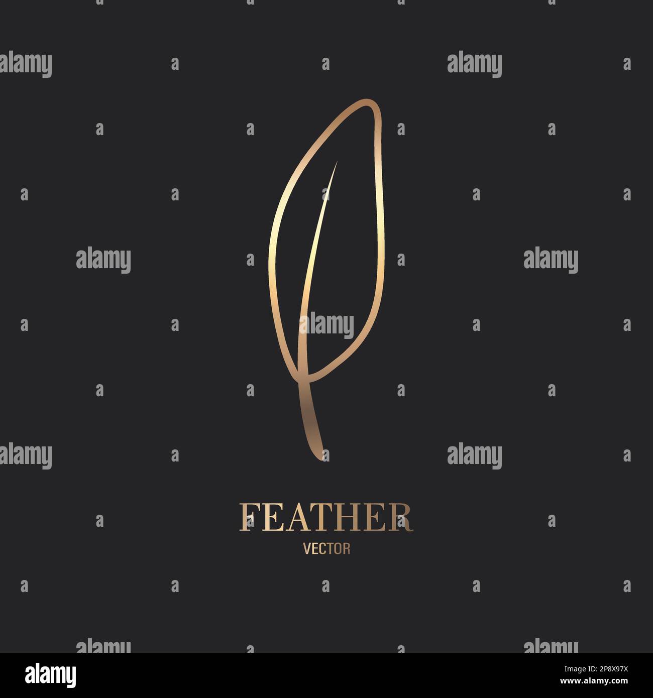 Vector Fluffy Golden Color Feather Logo Icon, Silhouette Feather ...